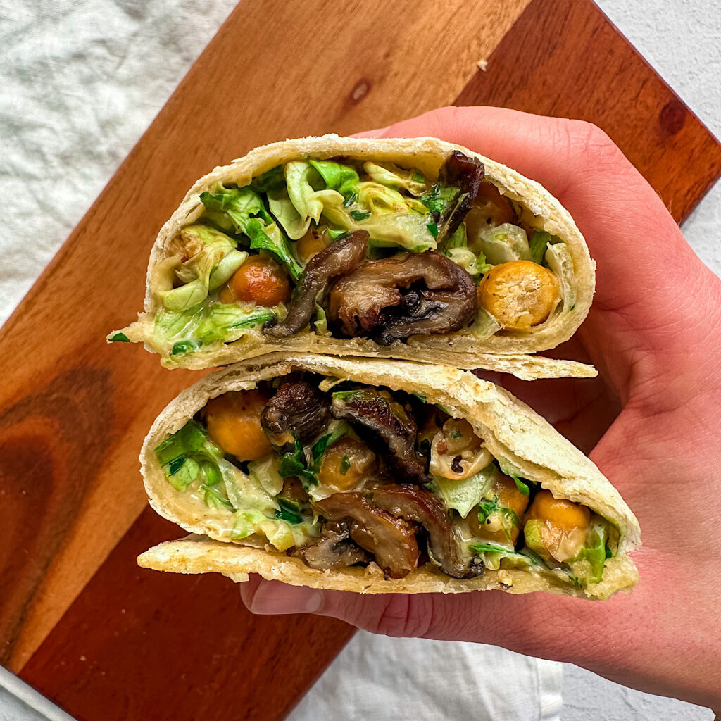 Vegan Caesar Oyster Mushroom Chickpea Wrap - Avocado Skillet