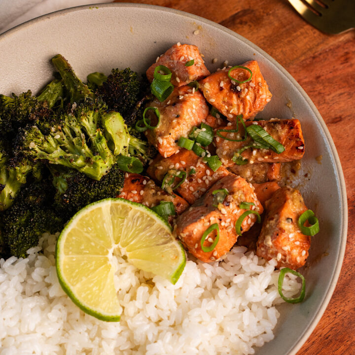 Miso Ginger Salmon Bite Bowl with Broccoli - Avocado Skillet