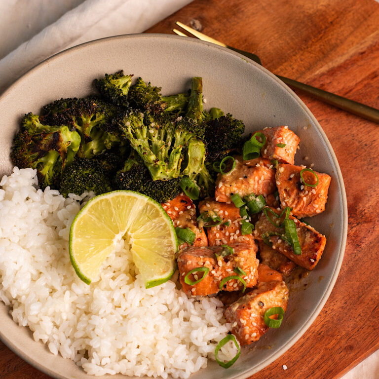 Miso Ginger Salmon Bite Bowl with Broccoli - Avocado Skillet