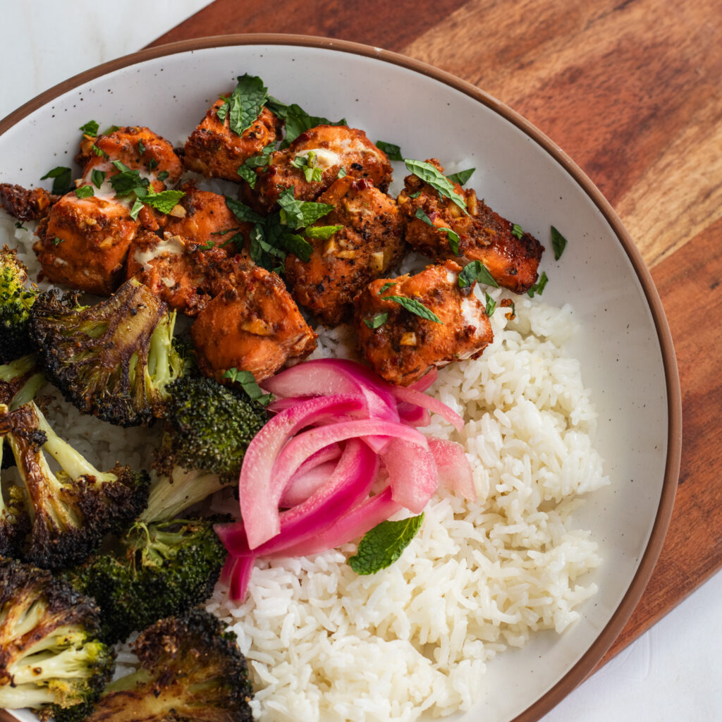 Harissa Salmon Bite Bowl with Broccoli - Avocado Skillet