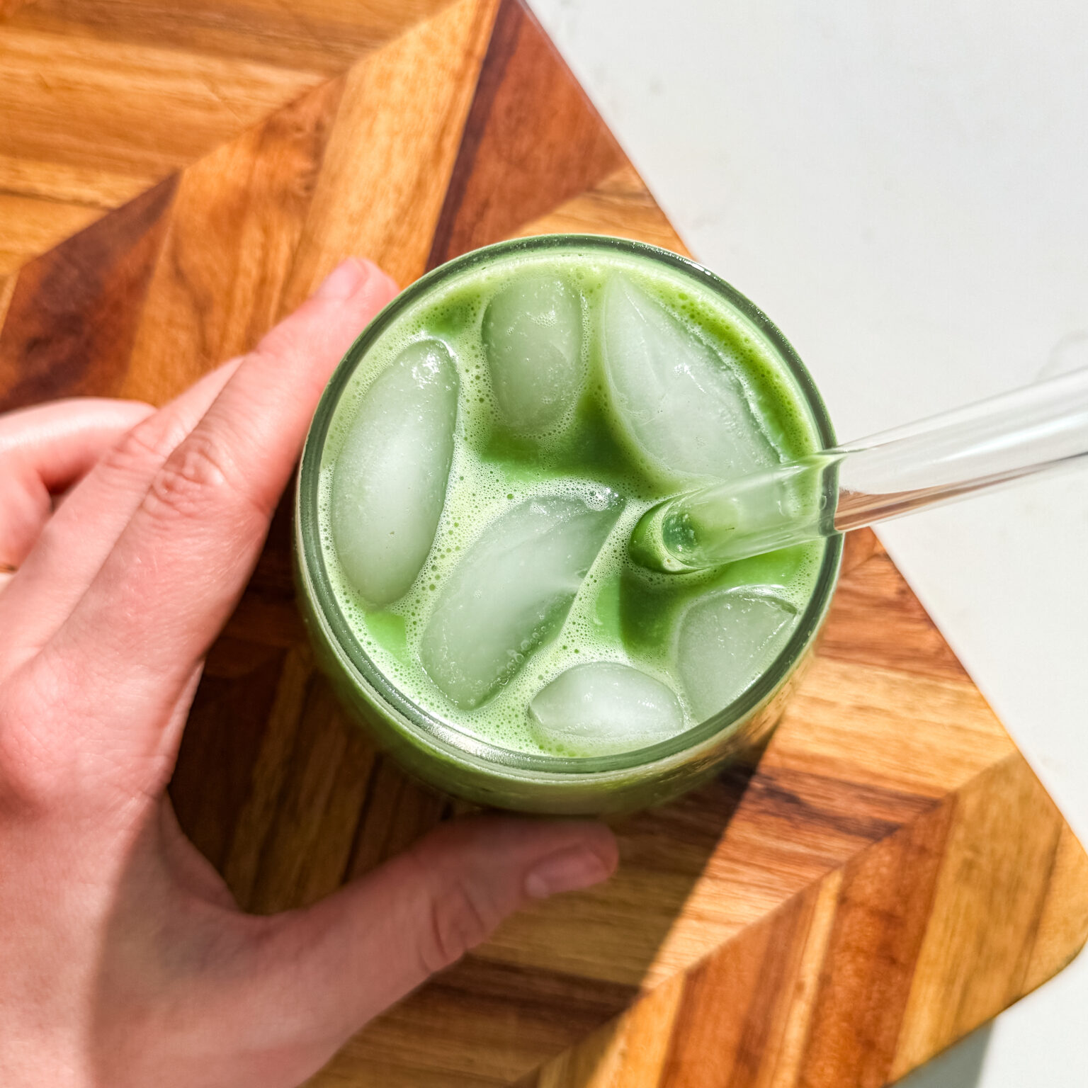 Salted Caramel Iced Matcha Latte with Dates - Avocado Skillet